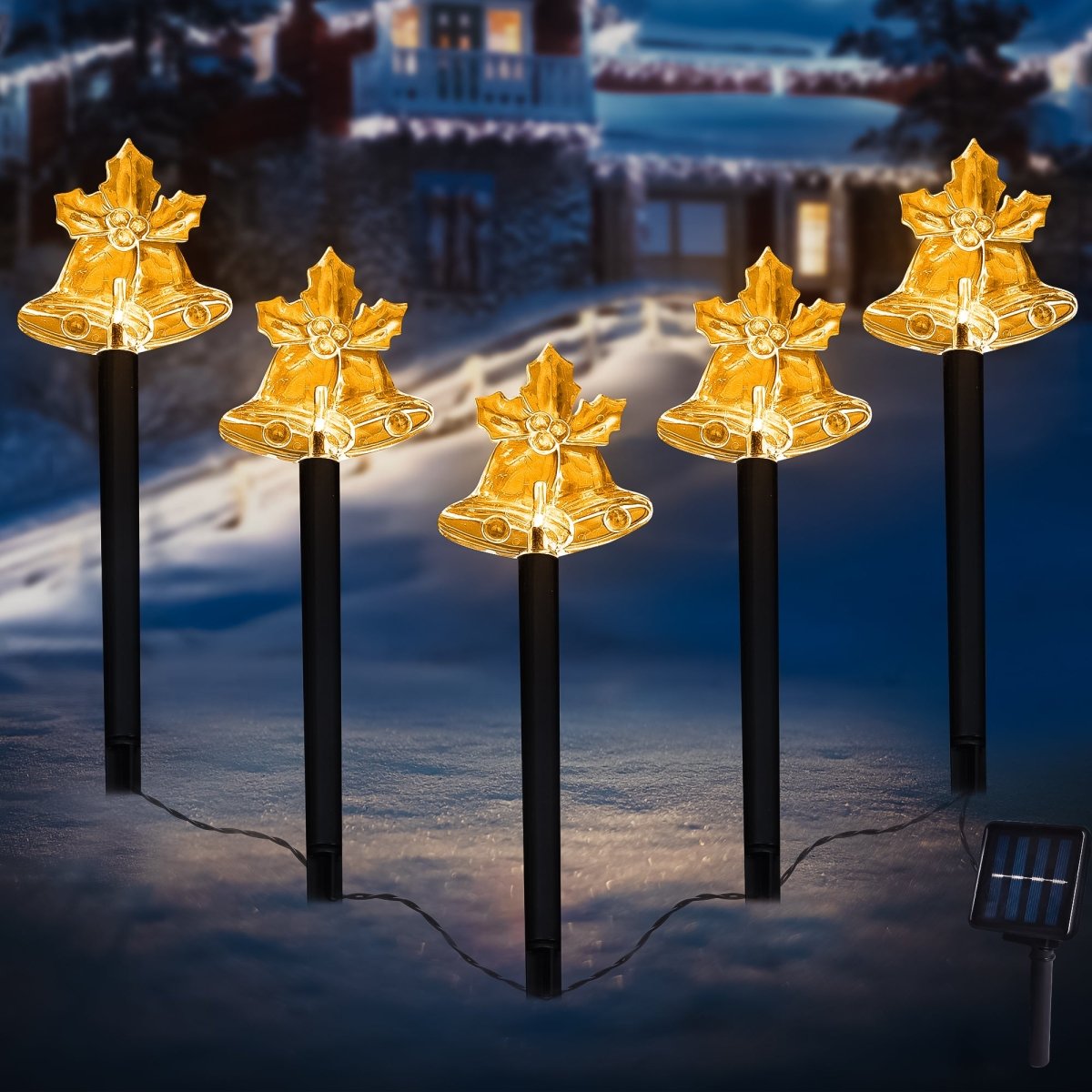 5PCS Christmas Bells Solar Powered Pathway Lights | PopFun