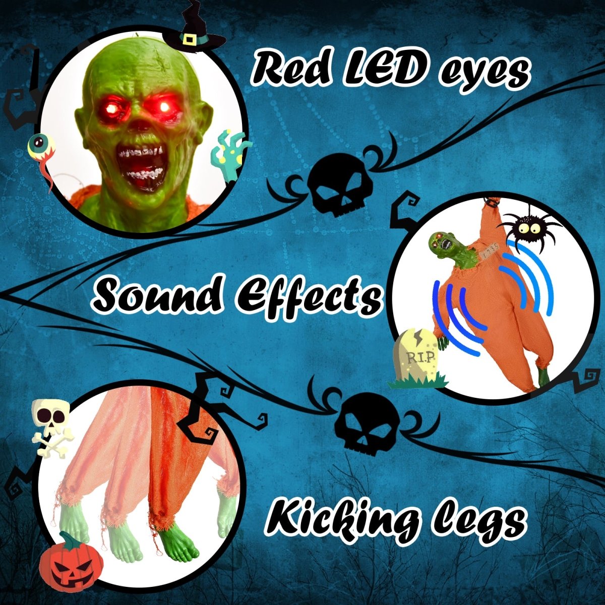 35" Hanging Zombie Prisoner with LED and Sound Effects | PopFun