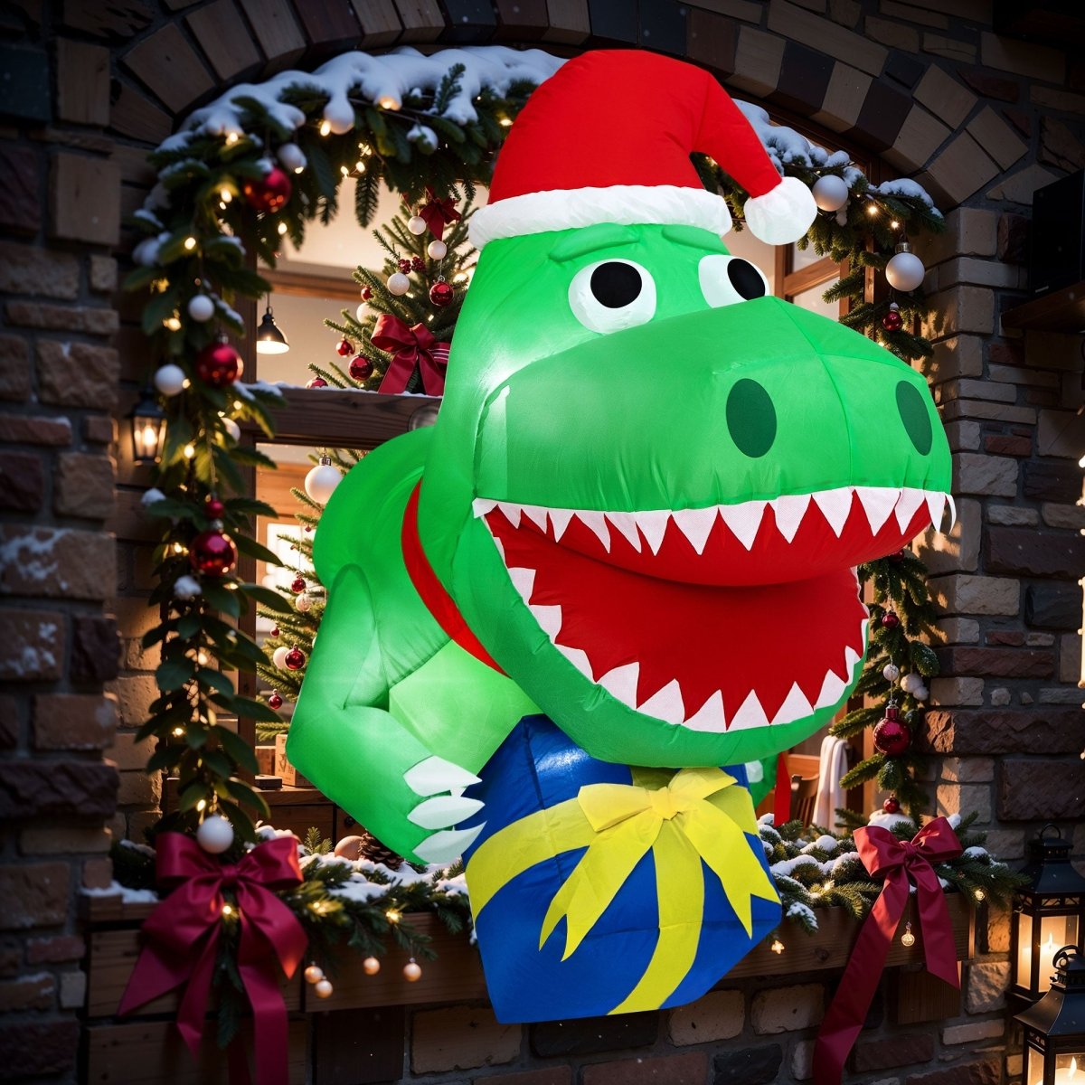 3.5 FT Inflatable Christmas Santa Dinosaur | PopFun