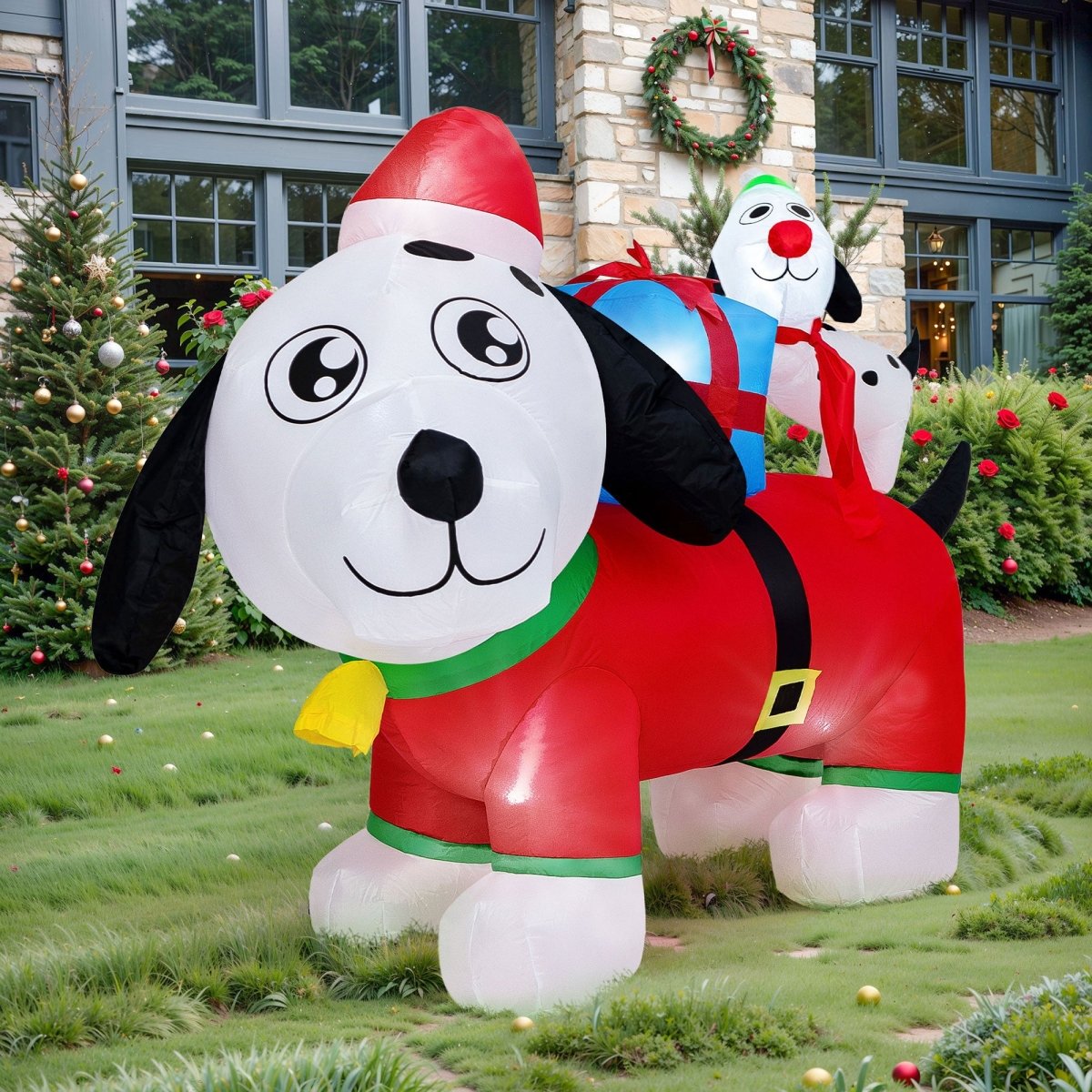 5FT Inflatable Christmas Doggie Family of Two with LED Light | PopFun