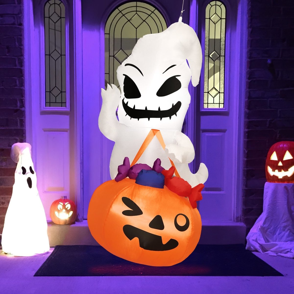 5ft. Inflatable Ghost Holding Trick or Treat Bag | PopFun