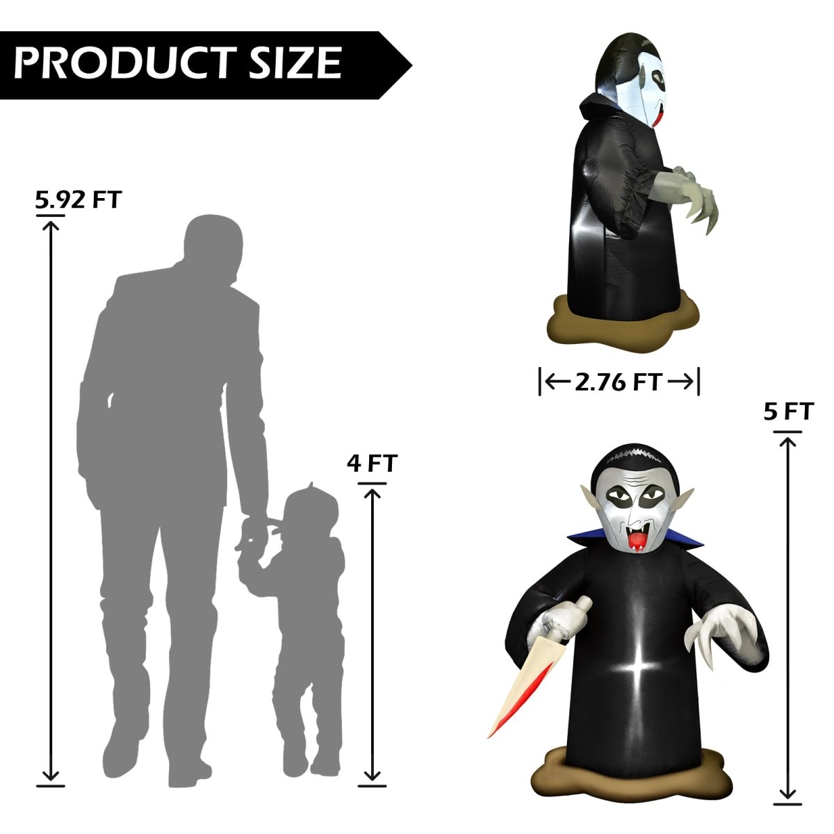 5ft Inflatable Murderous Vampire with LED Lights | PopFun