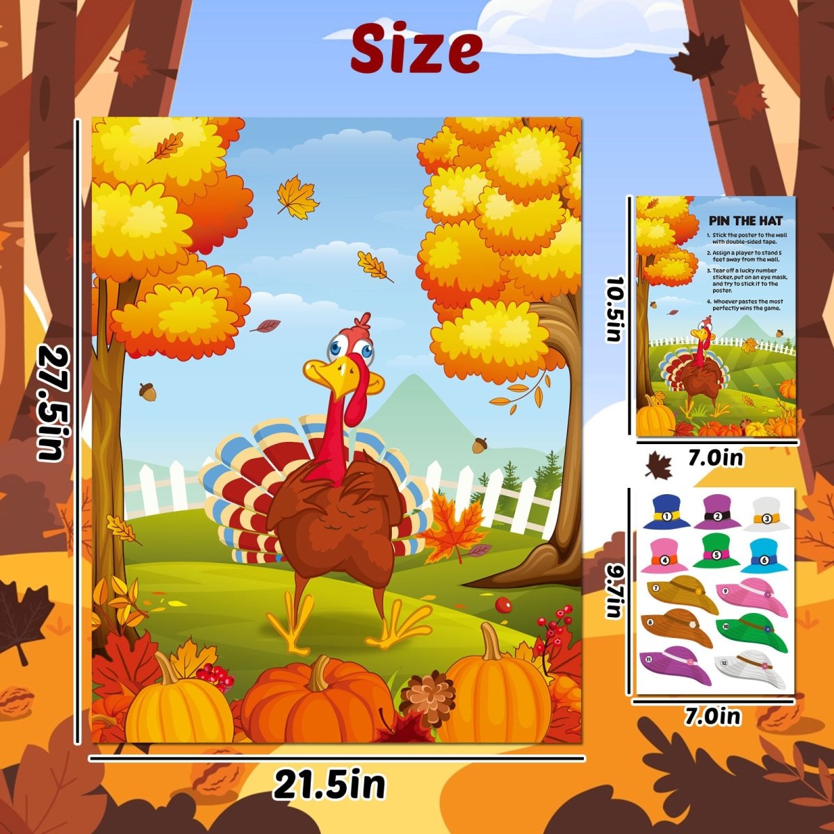Thanksgiving Pin the Hat Turkey Game Set | PopFun