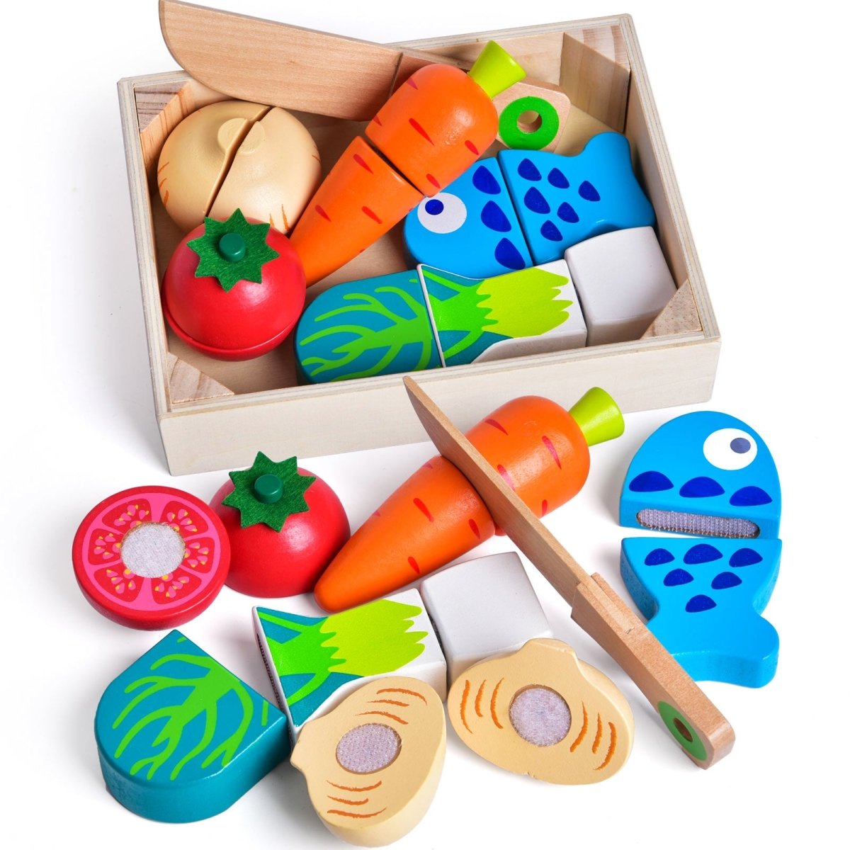 Wooden Pretend Play Food Cutting Set | PopFun